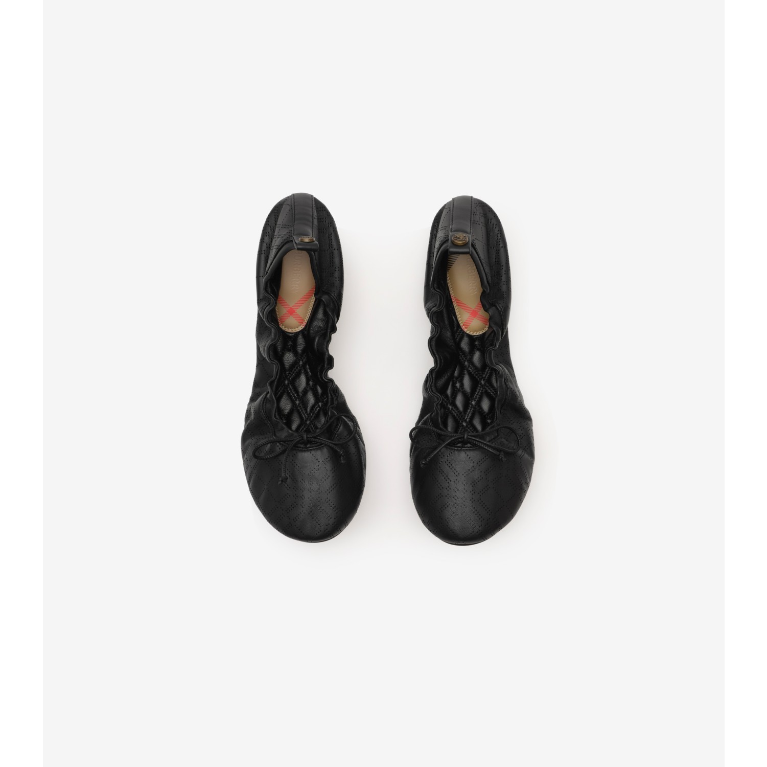 Check Leather Fawn Ballerinas in Black - Women | Burberry® Official