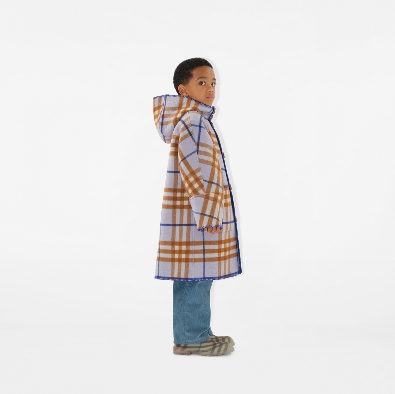 Check Wool Duffle Coat in Slate blue | Burberry® Official Check Wool Duffle Coat in Slate blue | Burberry® Official