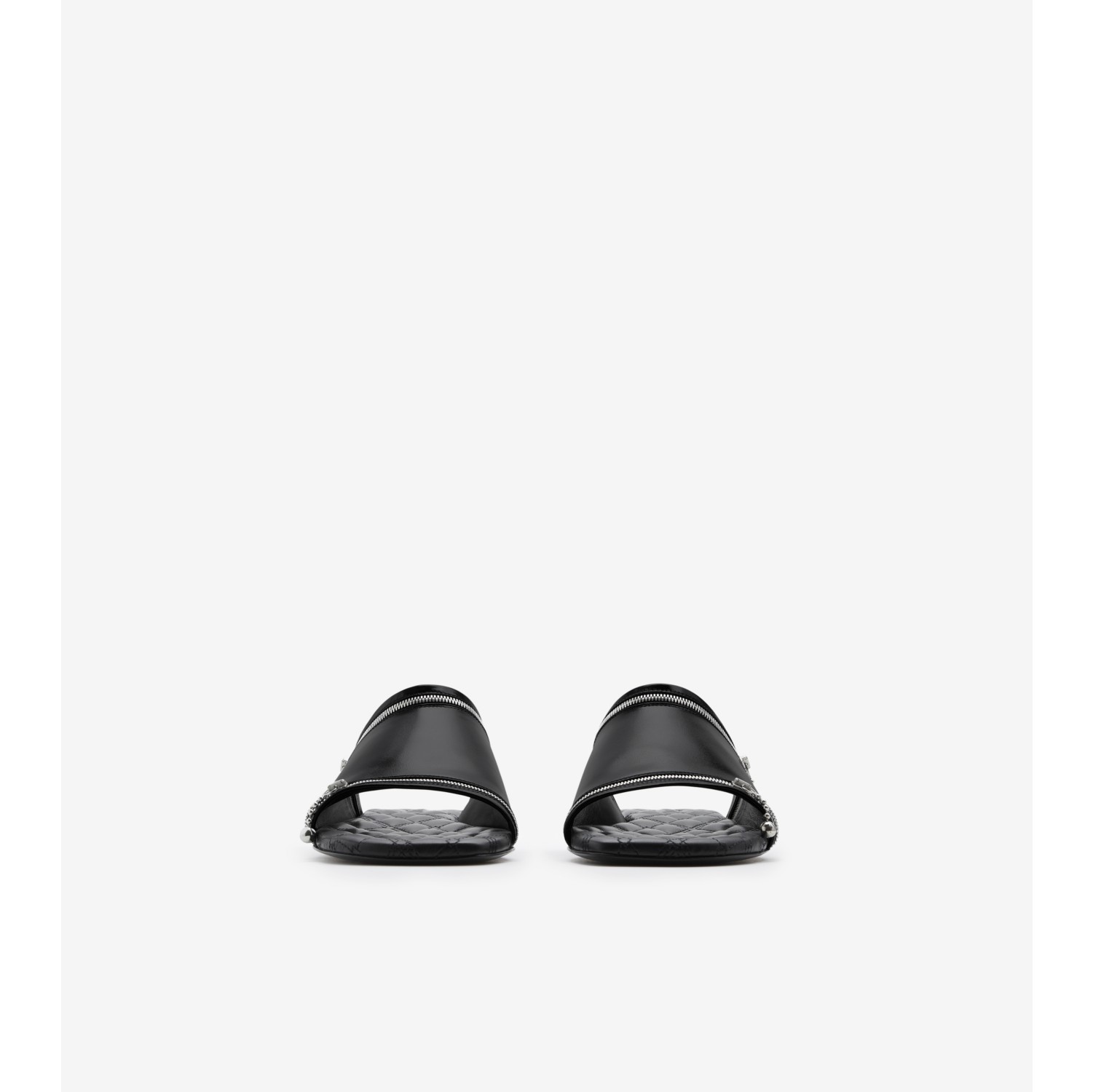 Leather Peep Slides in Black - Women | Burberry® Official