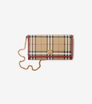 Check Chain Strap Wallet in Archive beige/ruby red - Women | Burberry ...