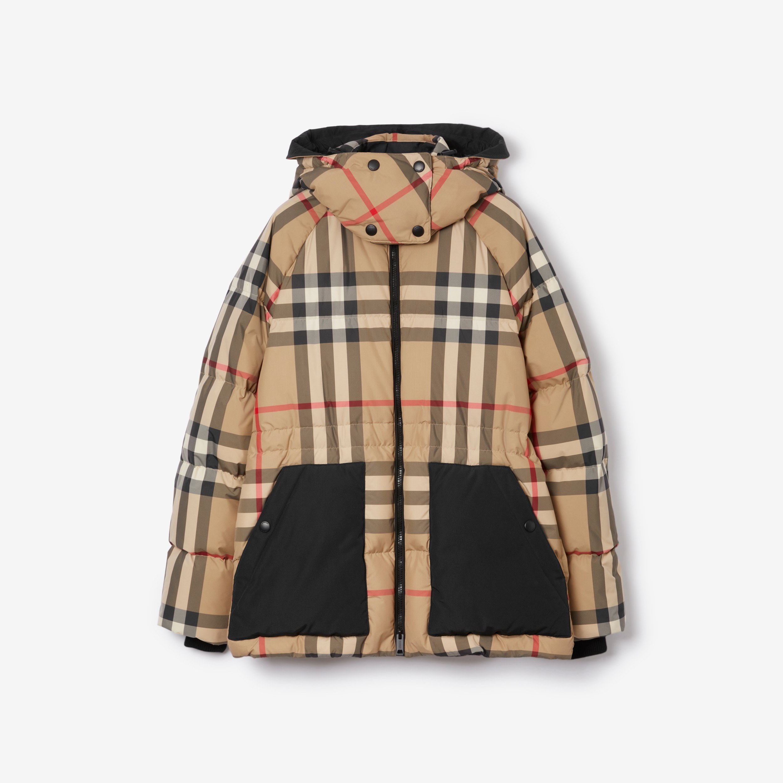 Check Hooded Puffer Jacket in Archive Beige - Women | Burberry® Official