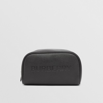 Burberry Logo Embossed Grainy Leather Travel Pouch In Black | ModeSens
