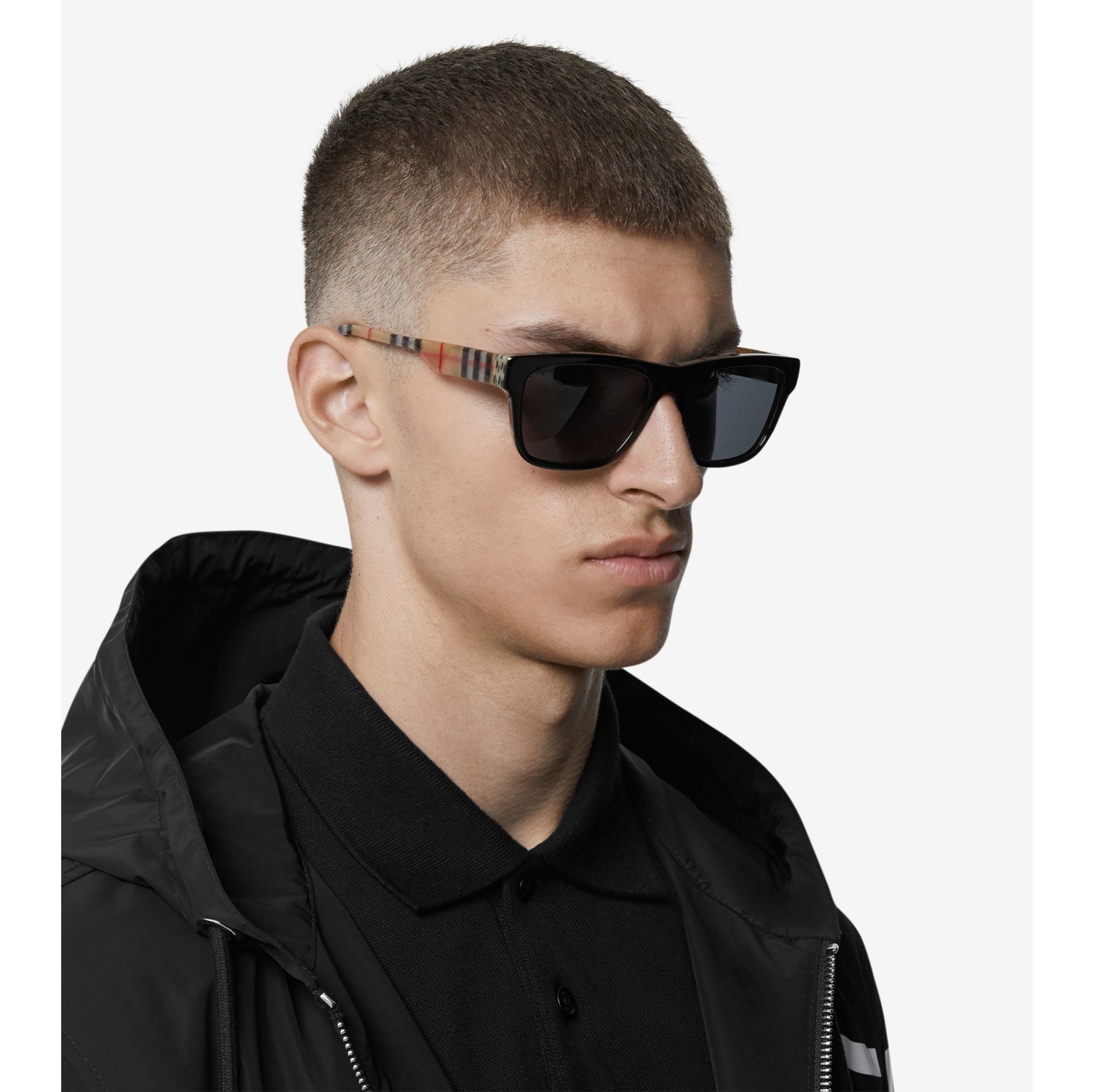 Check Rectangular Sunglasses in Black/beige - Men | Burberry® Official