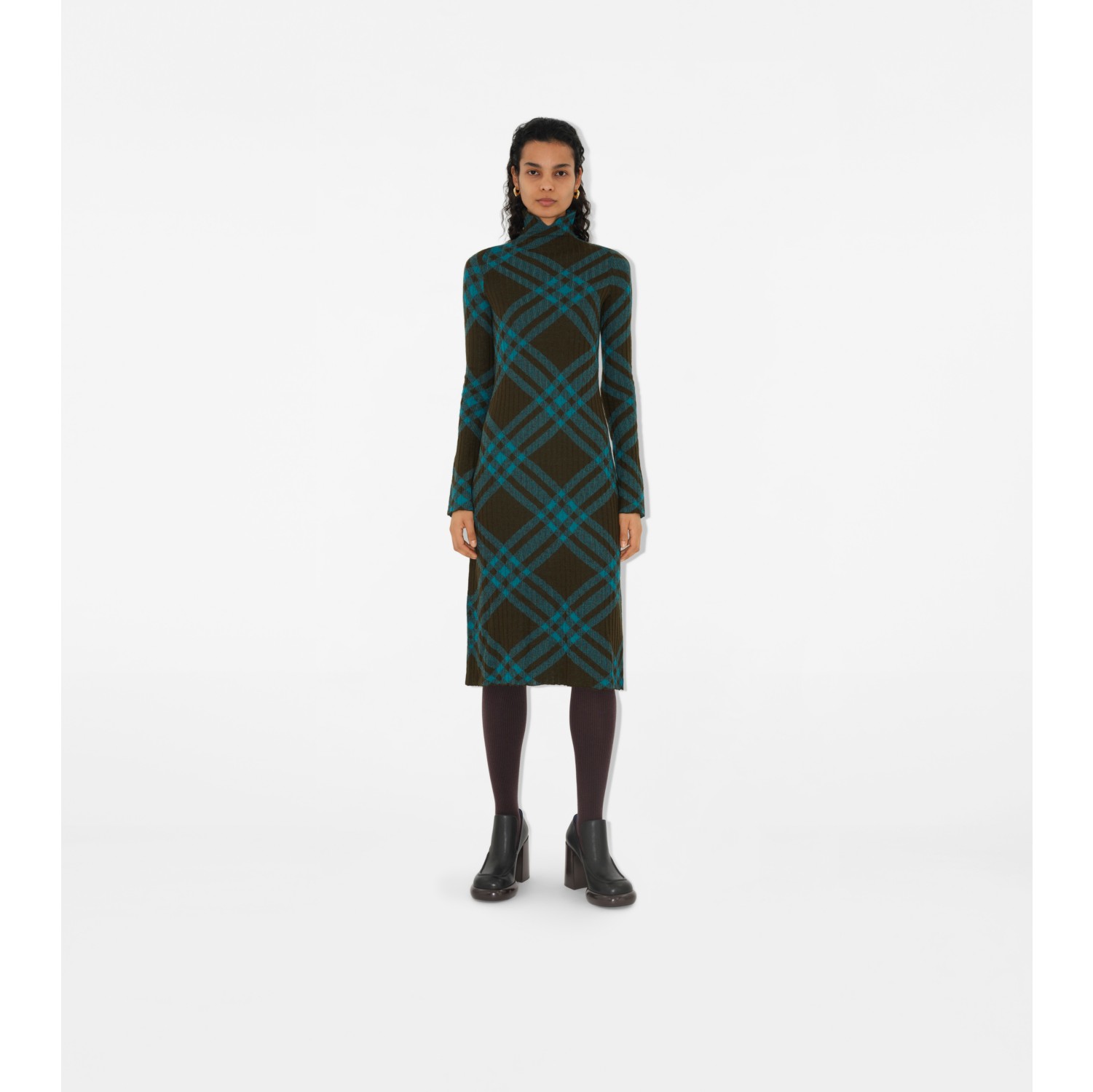 Check Wool Blend Dress in Snug - Women, Nylon | Burberry® Official