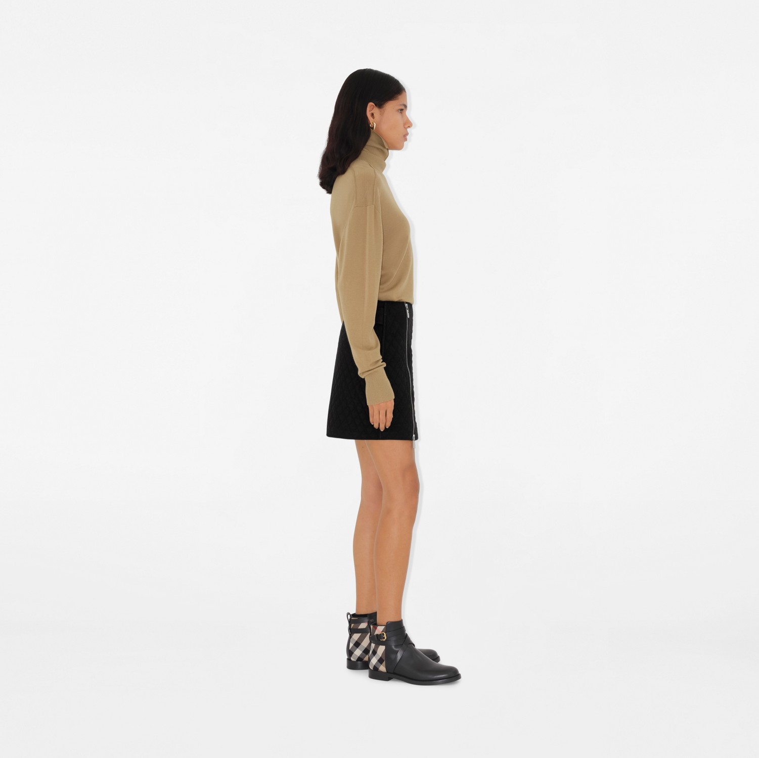 Check and Leather Boots in Black/archive beige - Women Check and Leather Boots in Black/archive beige - Women
