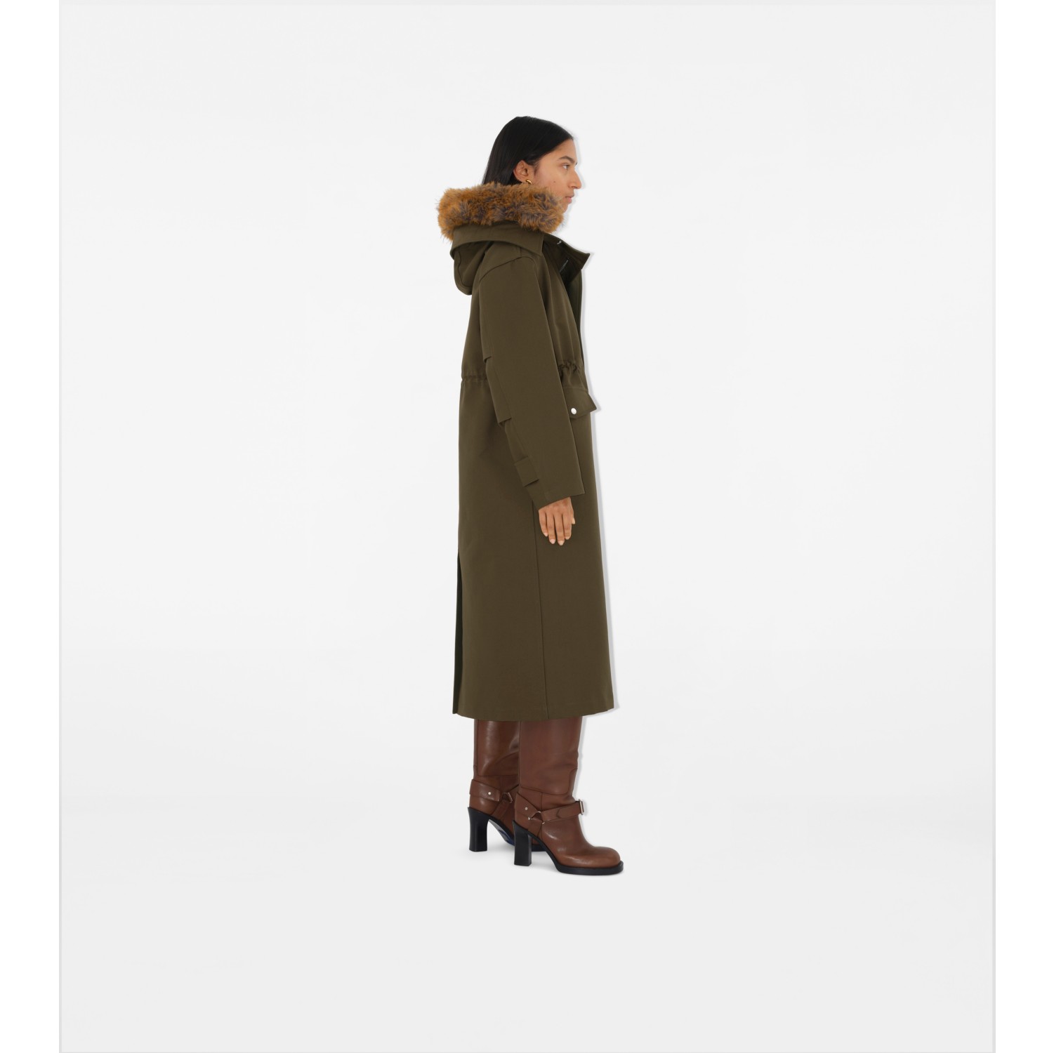 Long Faux Fur Trim Cotton Parka in Loch - Women | Burberry® Official
