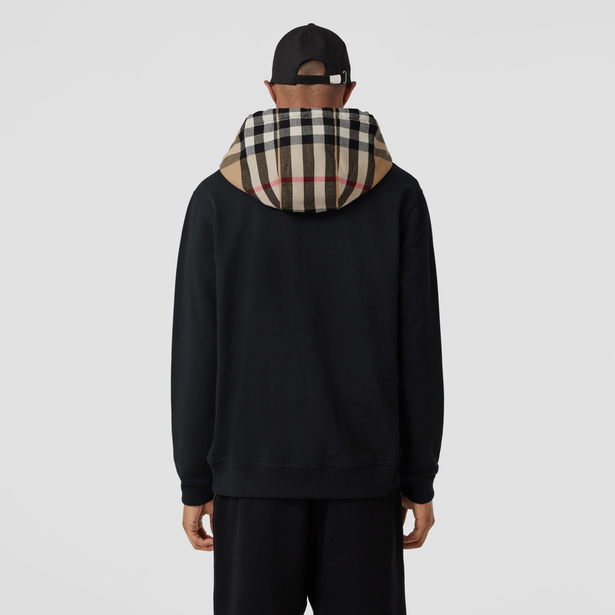 Check Hood Cotton Zip Hoodie in Black/archive Beige - Men | Burberry® Official