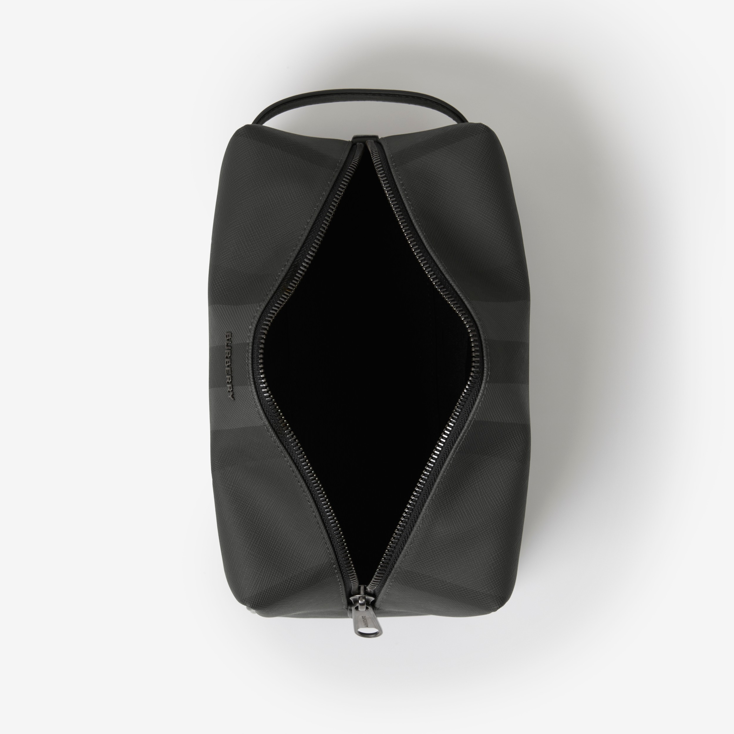 Check and Leather Travel Pouch in Charcoal - Men | Burberry® Official