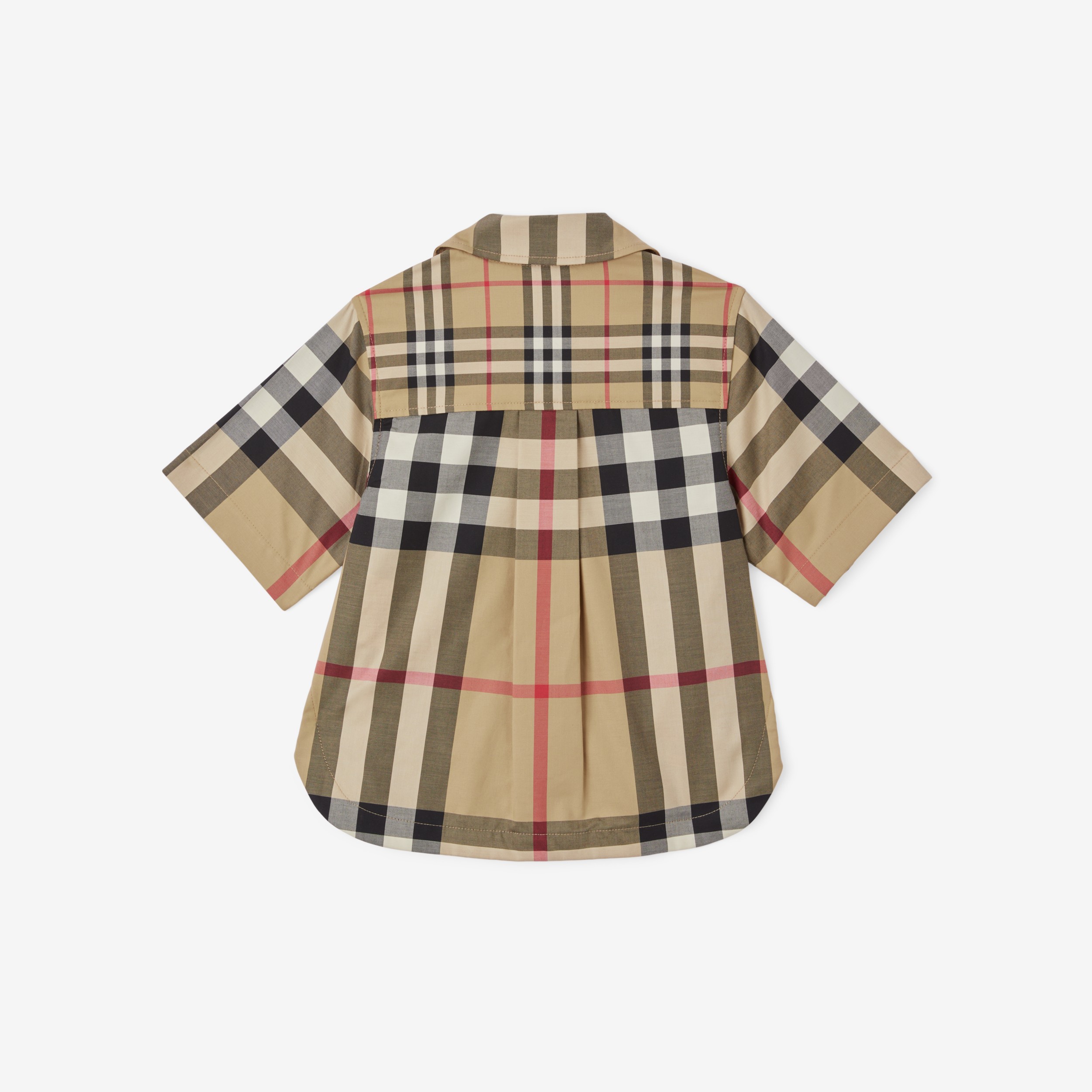 Short-sleeve Patchwork Check Stretch Cotton Shirt in Archive Beige | Burberry® Official