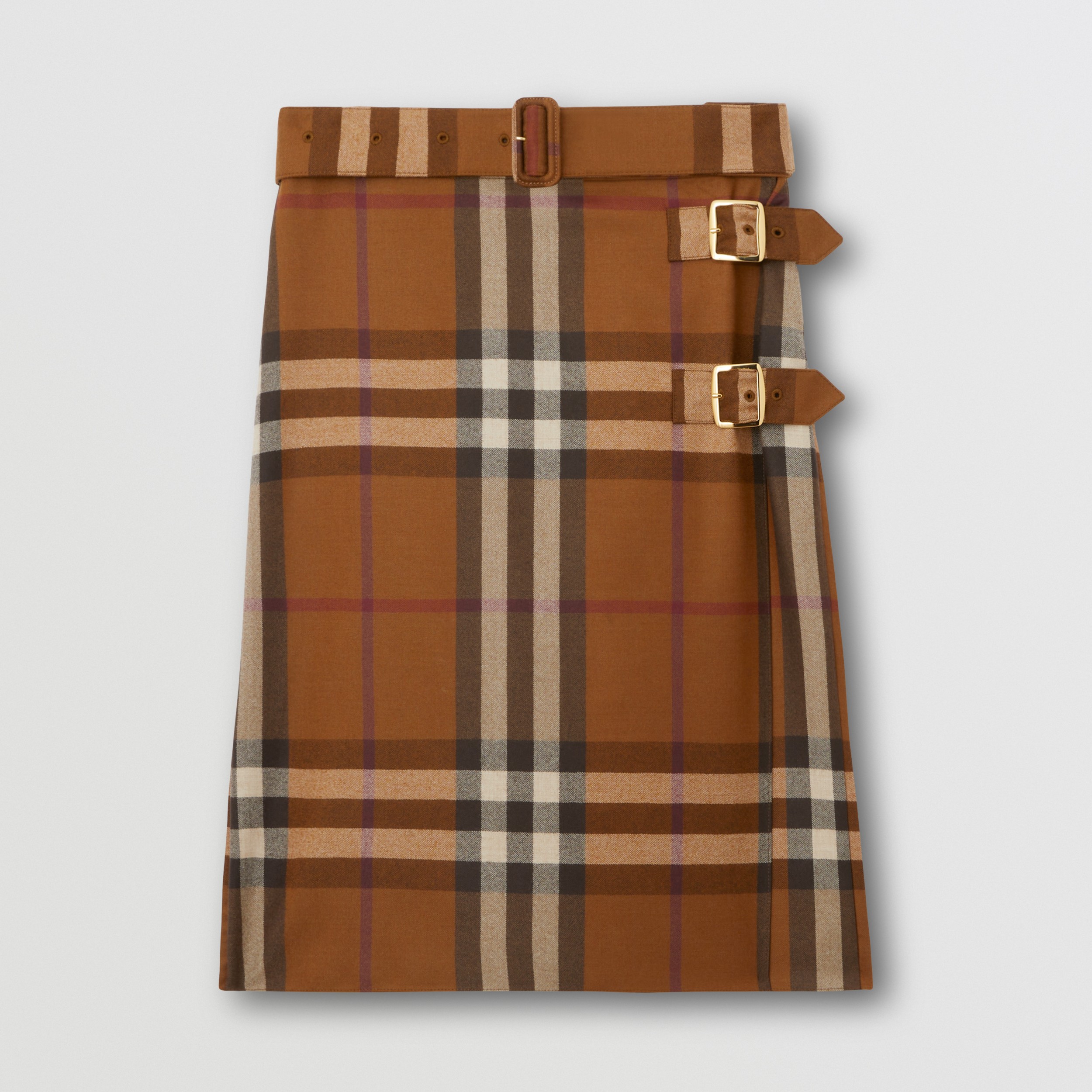 Check Wool Kilt in Dark Birch Brown - Women | Burberry® Official