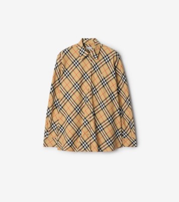 Relaxed Fit Check Cotton Flannel Shirt in Sand beige - Women | Burberry® Official