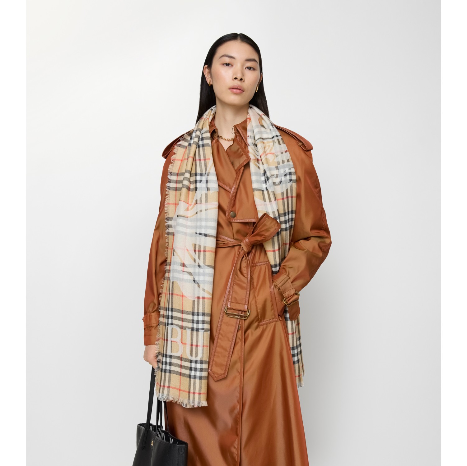 Breiterer Woll-Seiden-Schal in Check mit EKD-Motiv (Sand-Beige) | Burberry®