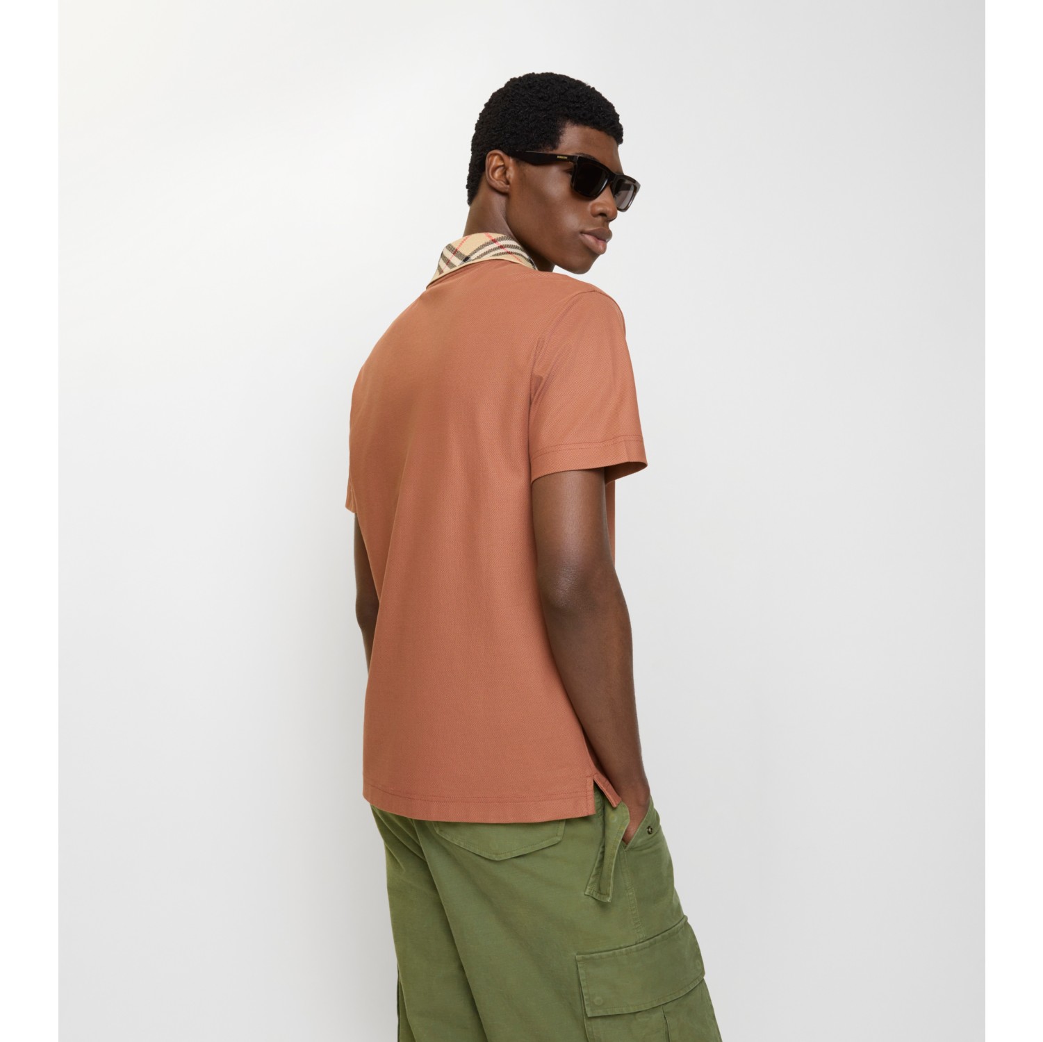 Check Collar Cotton Polo Shirt in Ginger brown - Men | Burberry® Official