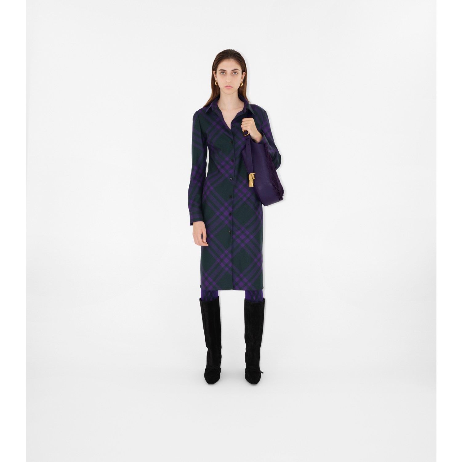 Check Wool Shirt Dress In Deep Royal Women Burberry® Official