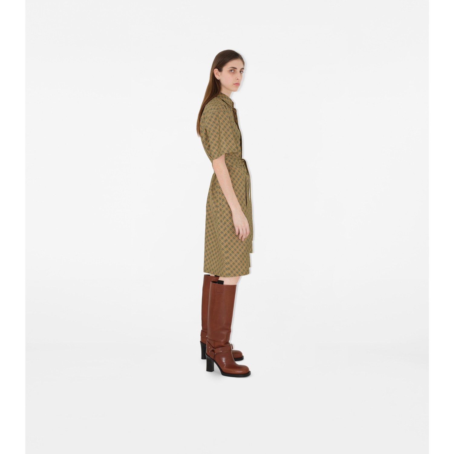 Check Cotton Shirt Dress in Light sage - Women | Burberry® Official