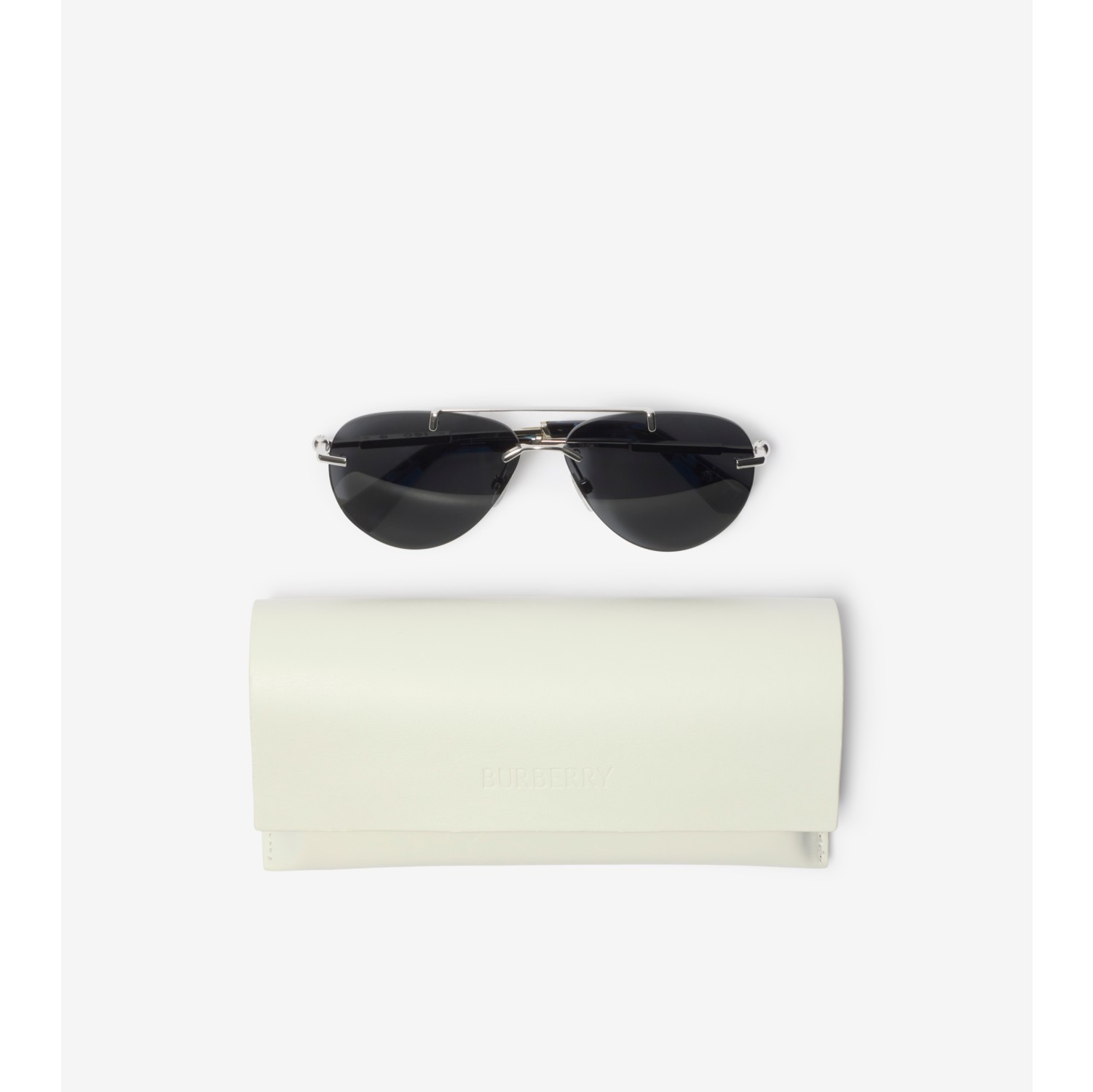 Metal Logo Aviator Sunglasses in Silver | Burberry® Official