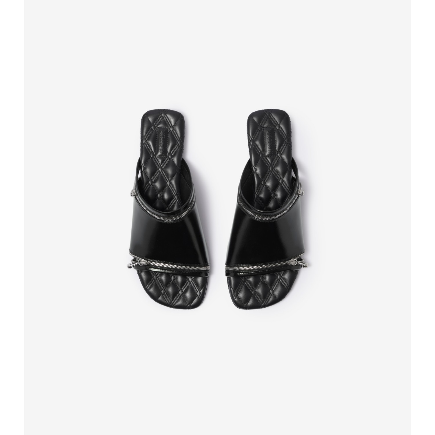 Leather Peep Slides in Black - Women | Burberry® Official