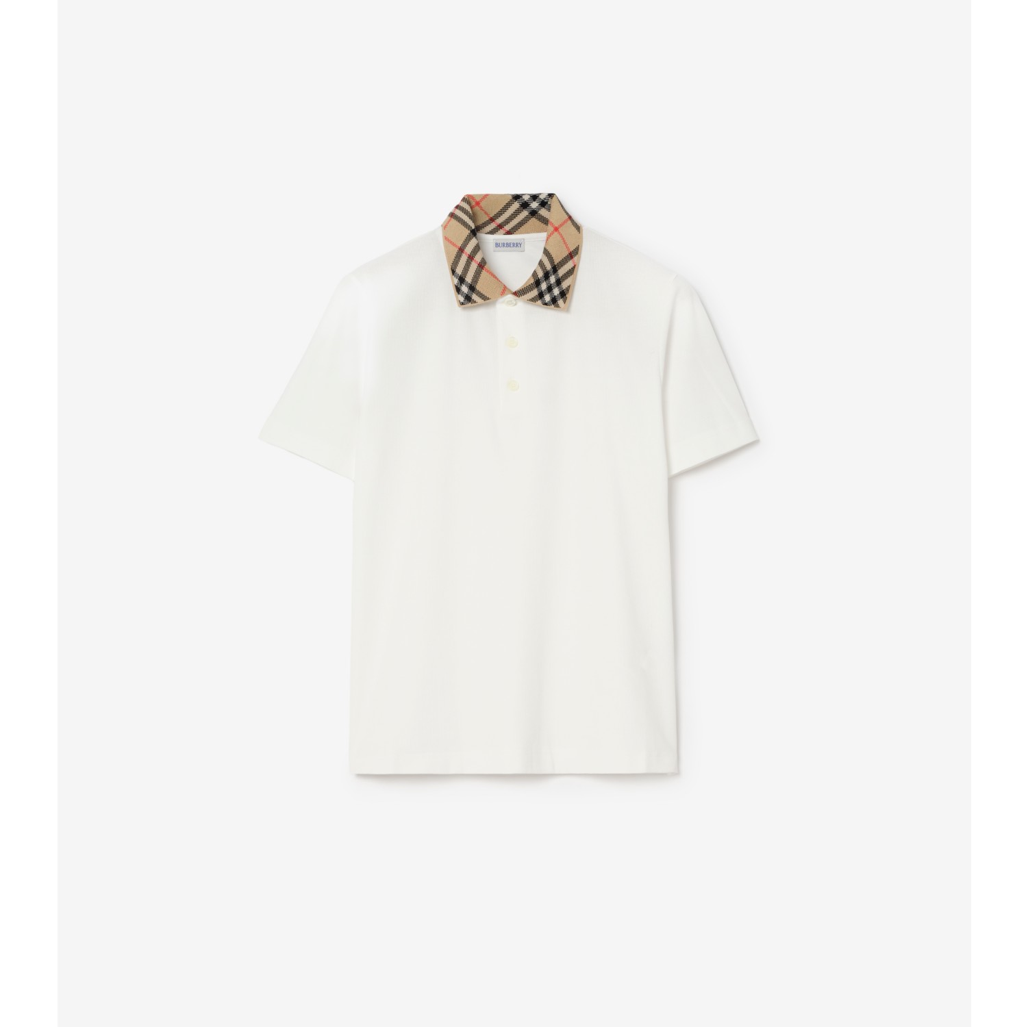 Check Collar Cotton Polo Shirt in Chalk white - Men | Burberry® Official