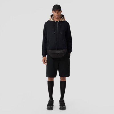 Check Hood Cotton Zip Hoodie in Black/archive Beige - Men | Burberry ...
