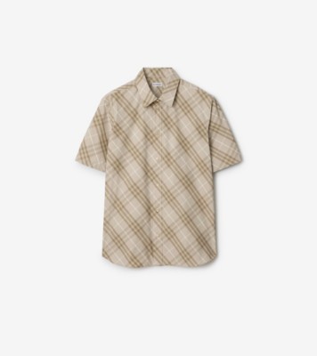 Relaxed Fit Check Cotton Shirt in Stone grey - Men | Burberry® Official