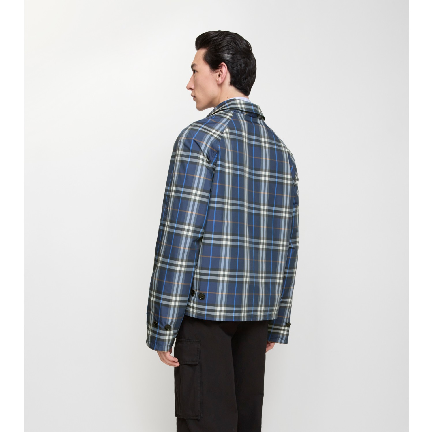 Reversible Check Cotton Jacket in Silhouette blue - Men | Burberry ...