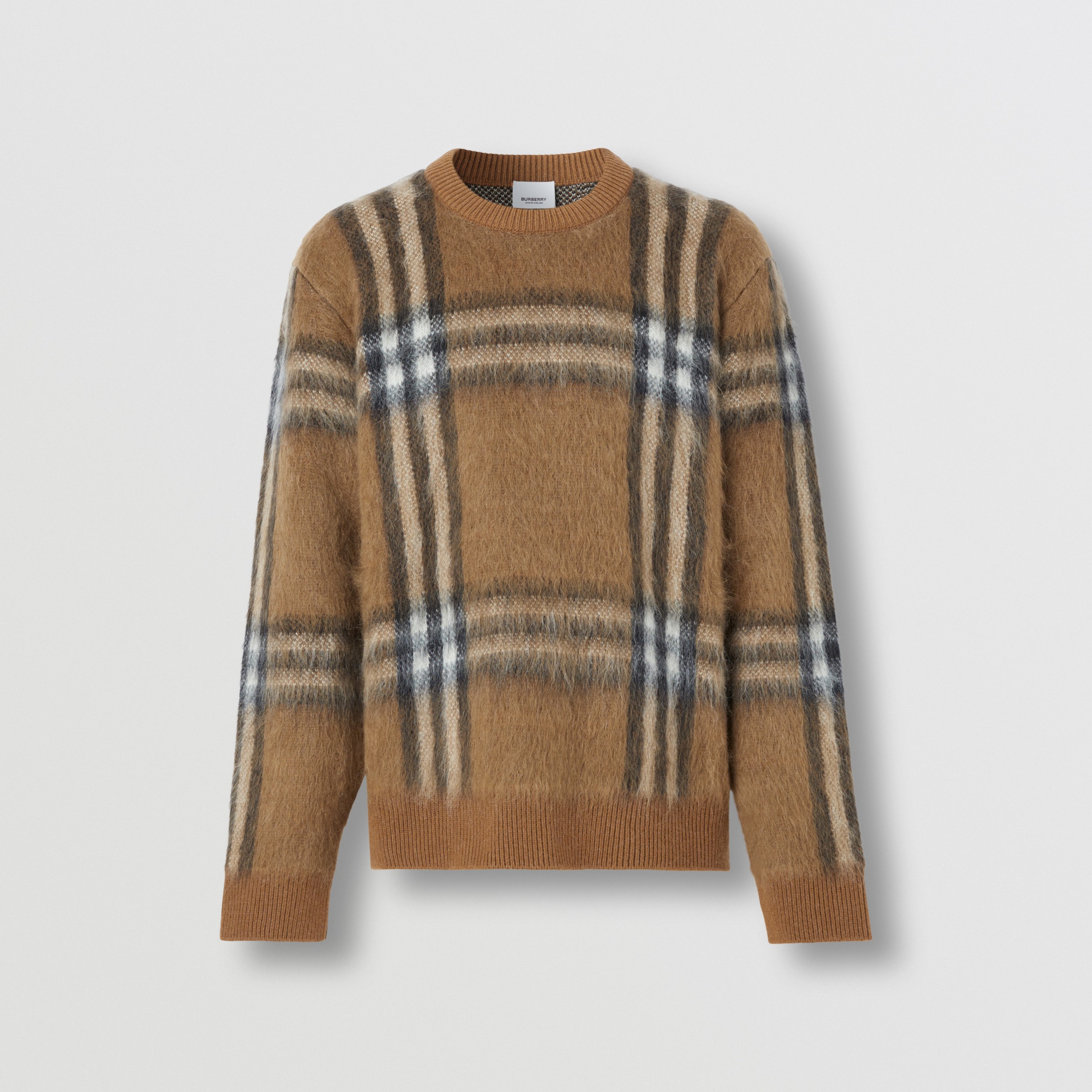 Check Mohair Wool Blend Jacquard Oversized Sweater in Dark Birch Brown ...