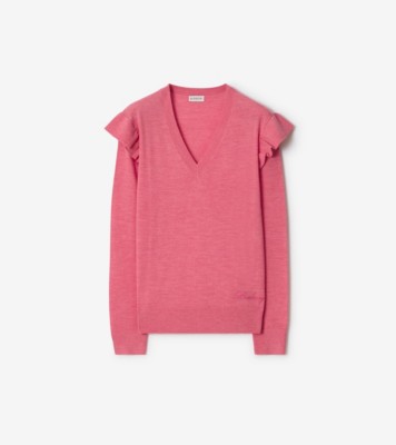 Ruffled Wool Sweater in Raspberry melange - Women | Burberry® Official