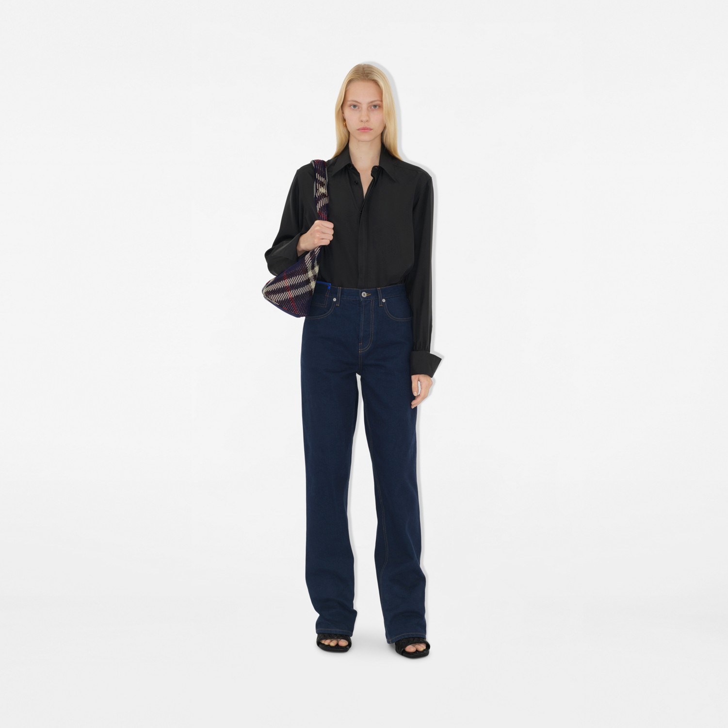 Small Check Knitted Shoulder Bag in Marine - Women Small Check Knitted Shoulder Bag in Marine - Women