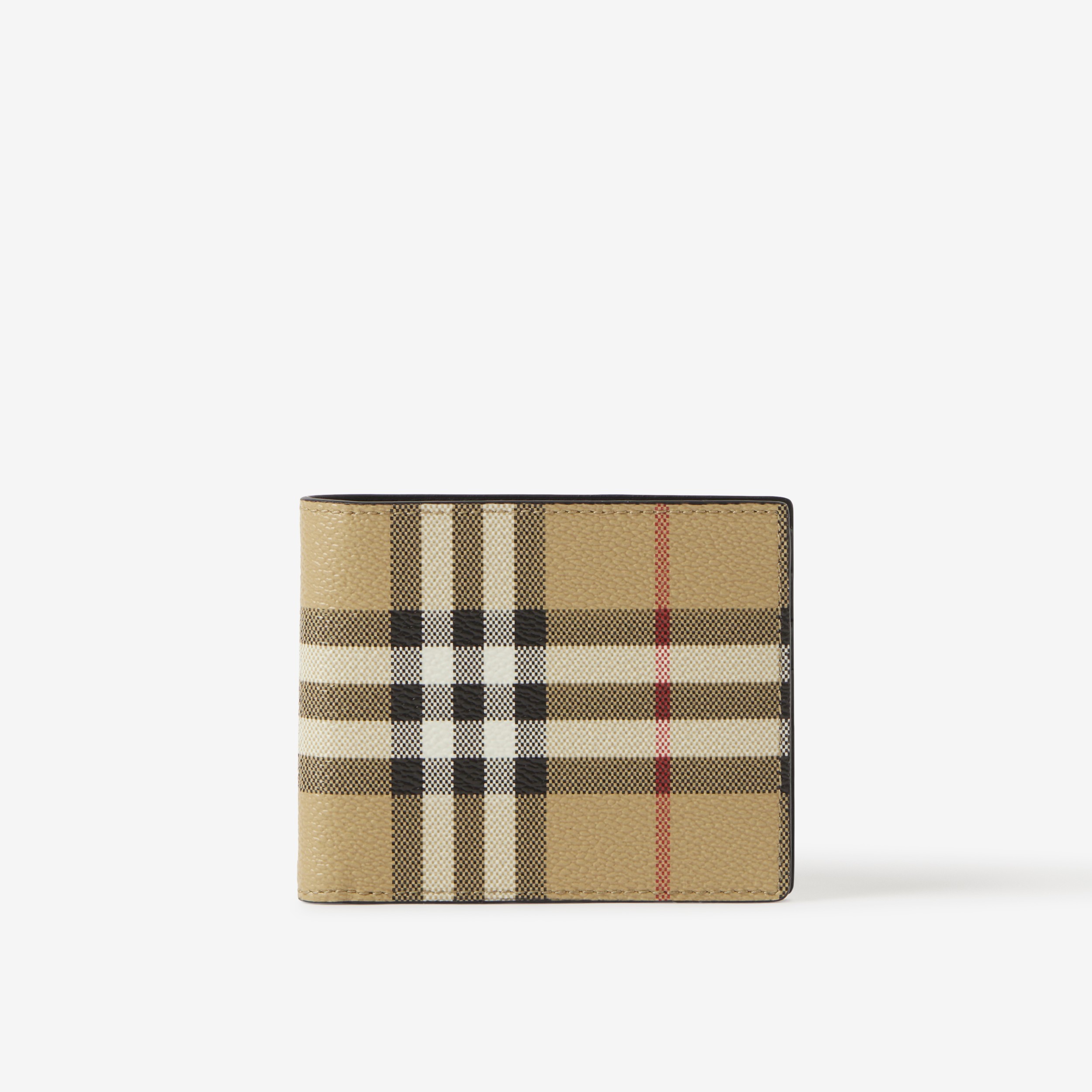 Check And Leather Slim Bifold Wallet In Archive Beige Burberry® Official