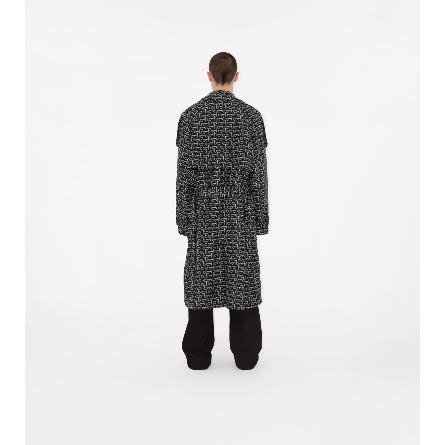 Long Silk Trench Coat In Silverblack Men Burberry® Official