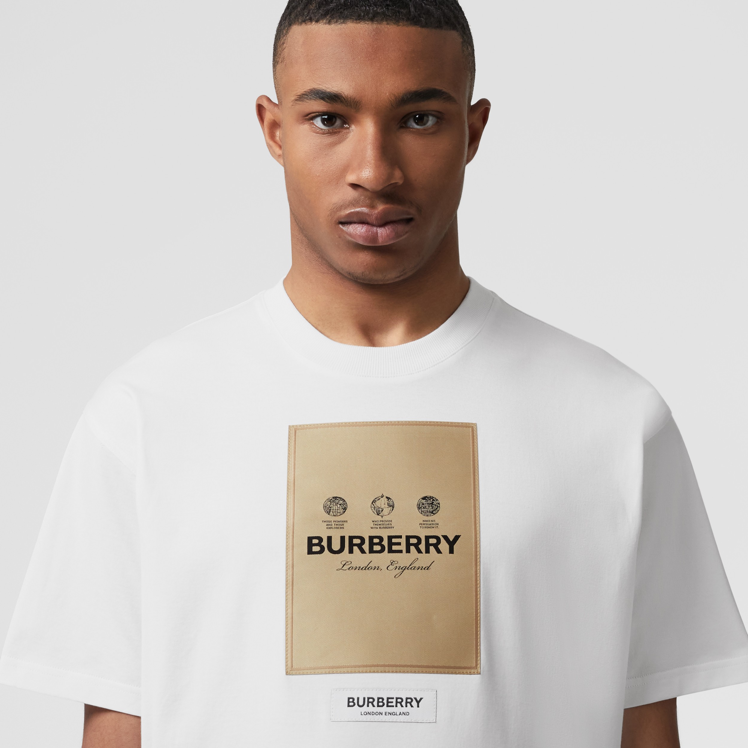 Label Appliqué Cotton Oversized T Shirt In White Men Burberry® Official