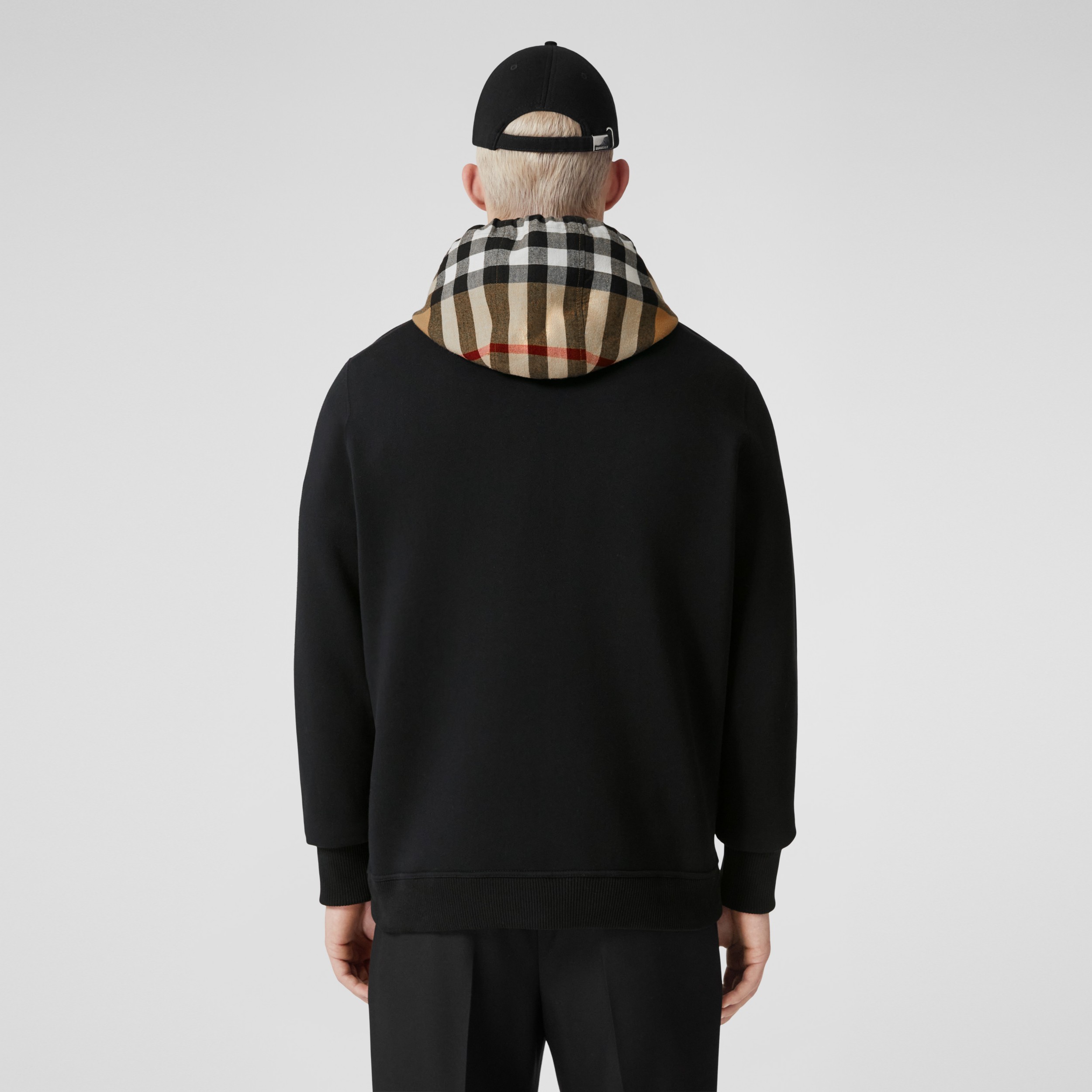 Check Hood Cotton Hoodie in Black/archive Beige - Men | Burberry® Official