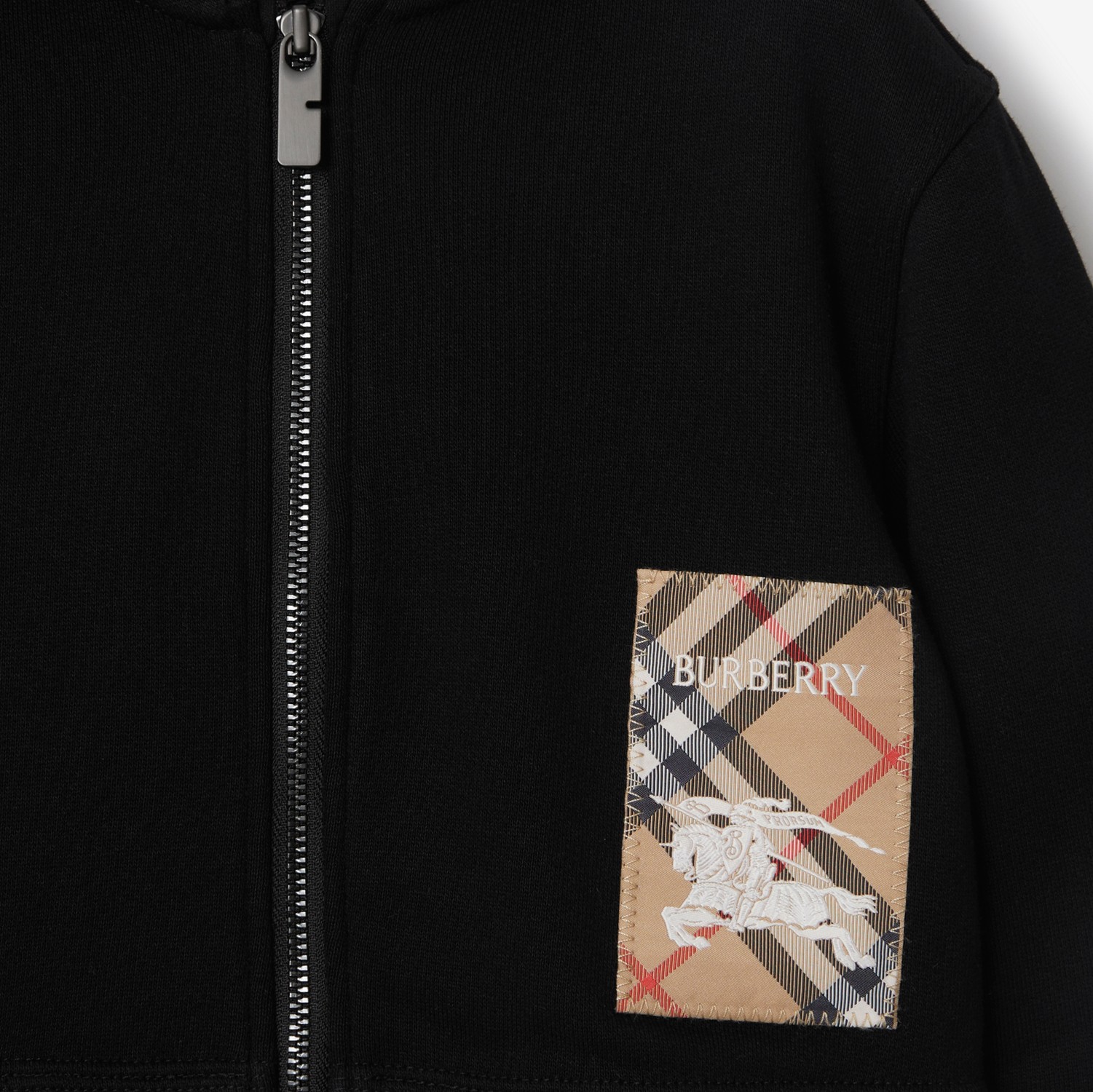 Check Label Cotton Zip Hoodie in Black | Burberry® Official Check Label Cotton Zip Hoodie in Black | Burberry® Official