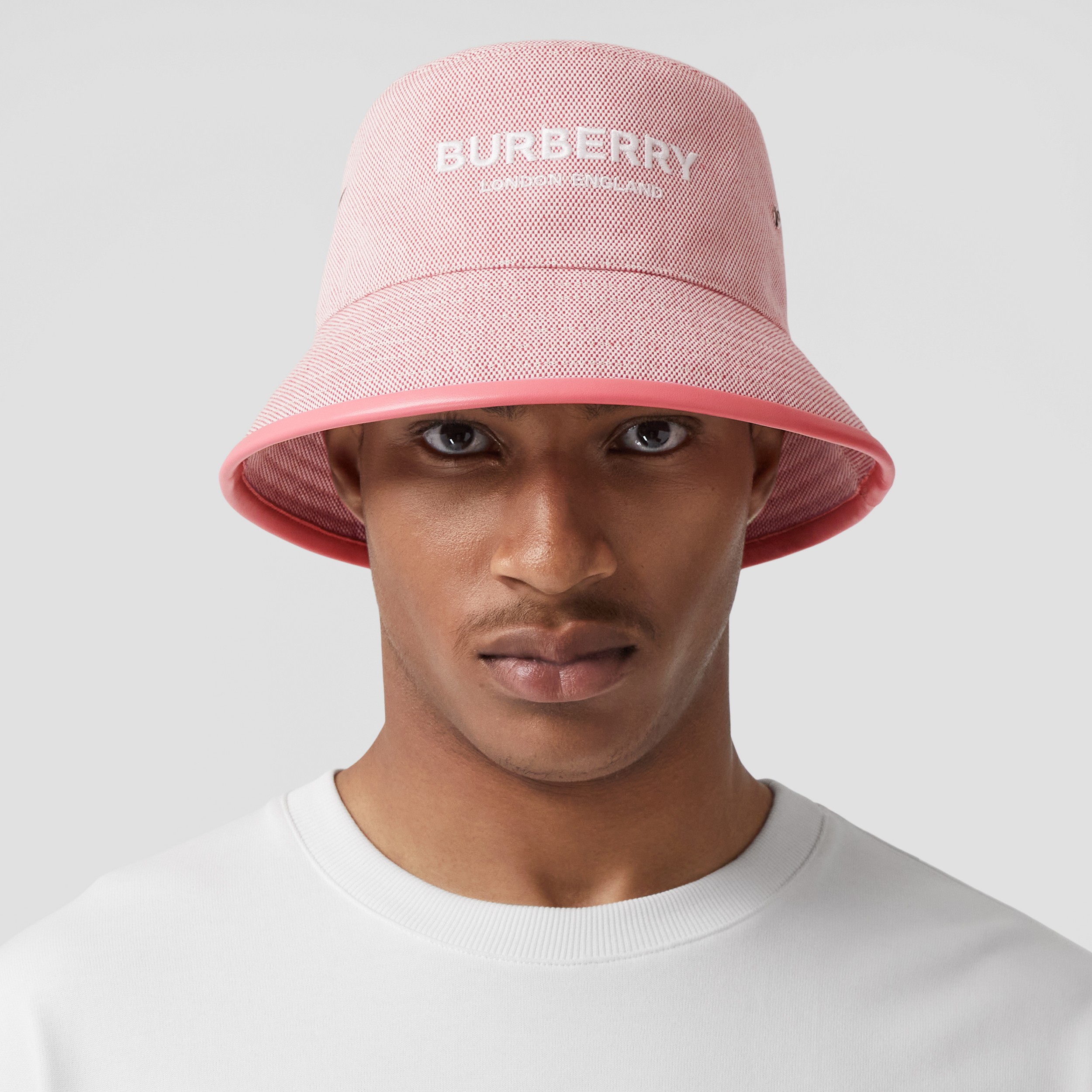 Embroidered Logo Cotton Canvas Bucket Hat in Red/ecru | Burberry® Official Embroidered Logo Cotton Canvas Bucket Hat in Red/ecru | Burberry® Official