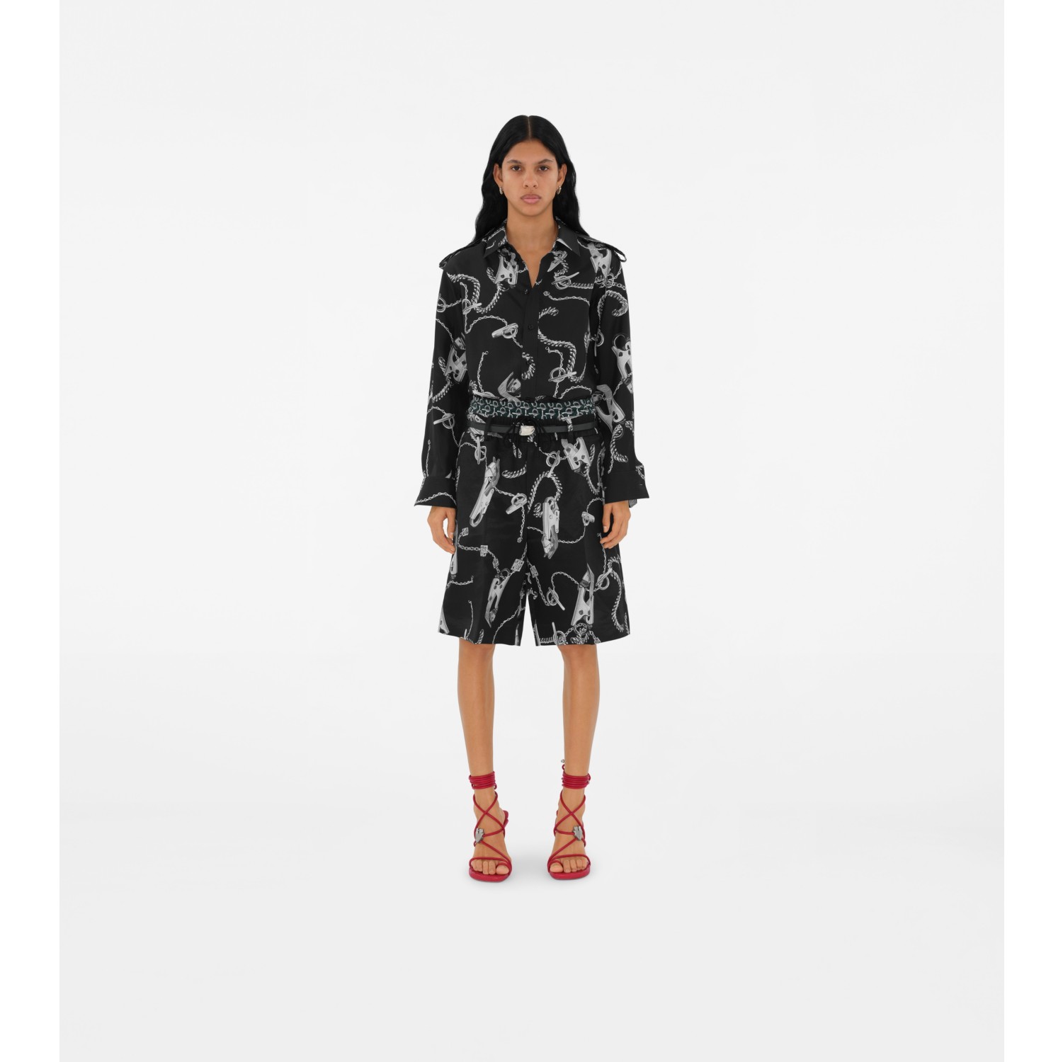 Knight Hardware Silk Shirt in Silver/black - Women | Burberry® Official