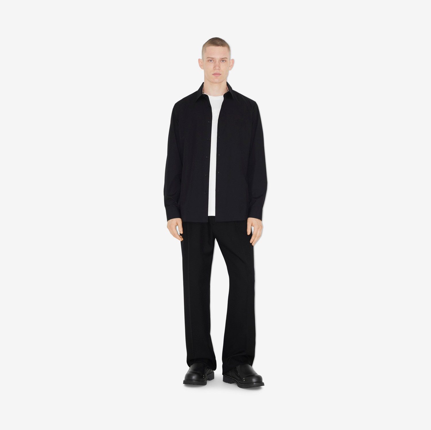 Embroidered EKD Stretch Cotton Shirt in Black - Men | Burberry® Official Embroidered EKD Stretch Cotton Shirt in Black - Men | Burberry® Official