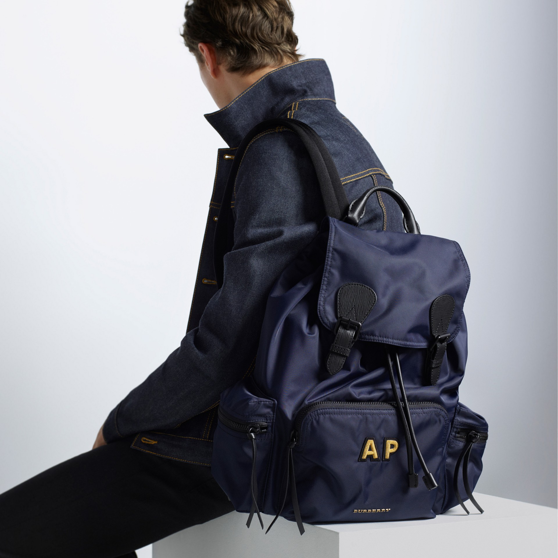 The Large Rucksack in Technical Nylon and Leather in Ink Blue - Men ...