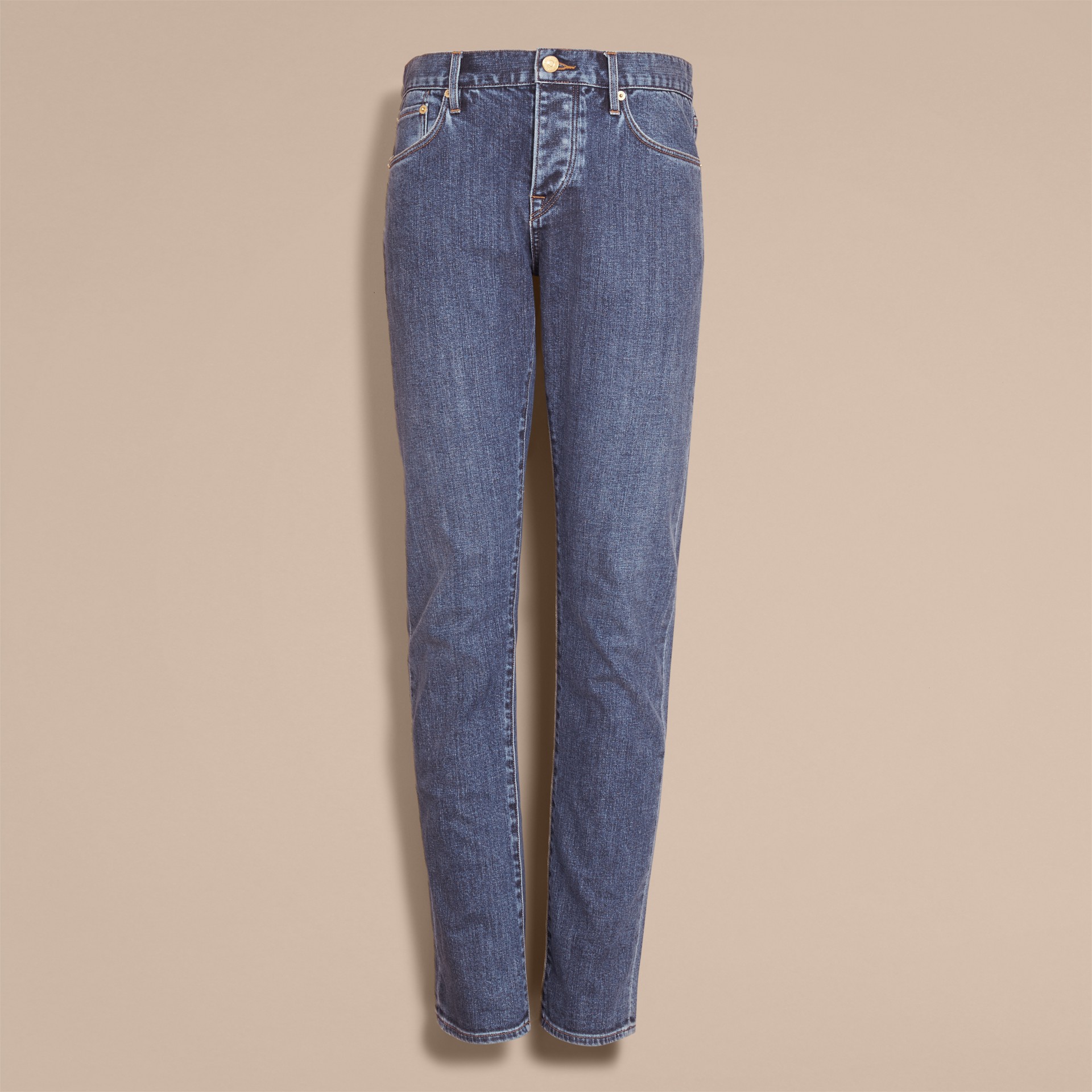 Straight Fit Stretch Japanese Denim Jeans In Mid Indigo Men