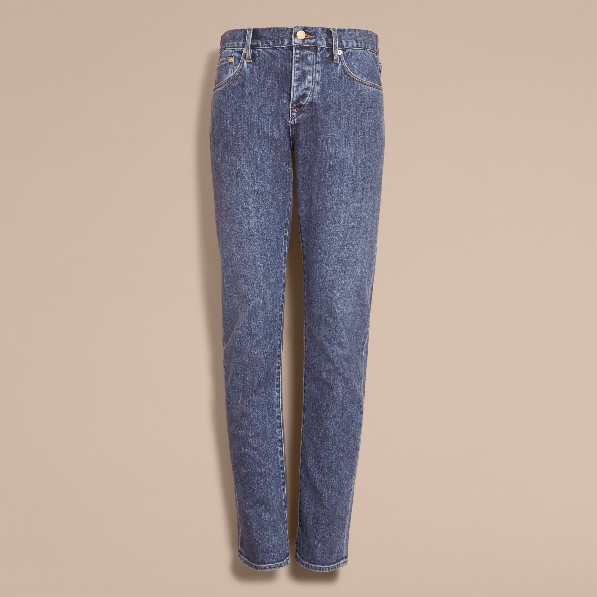 Straight Fit Stretch Japanese Denim Jeans In Mid Indigo Men