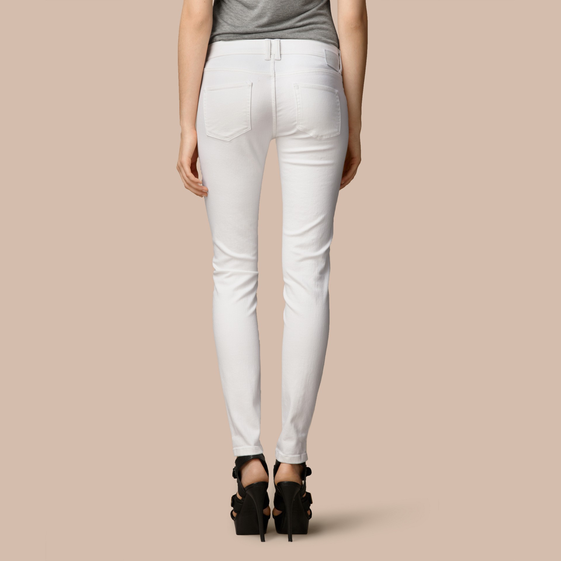 Skinny Fit Low Rise White Jeans Women Burberry