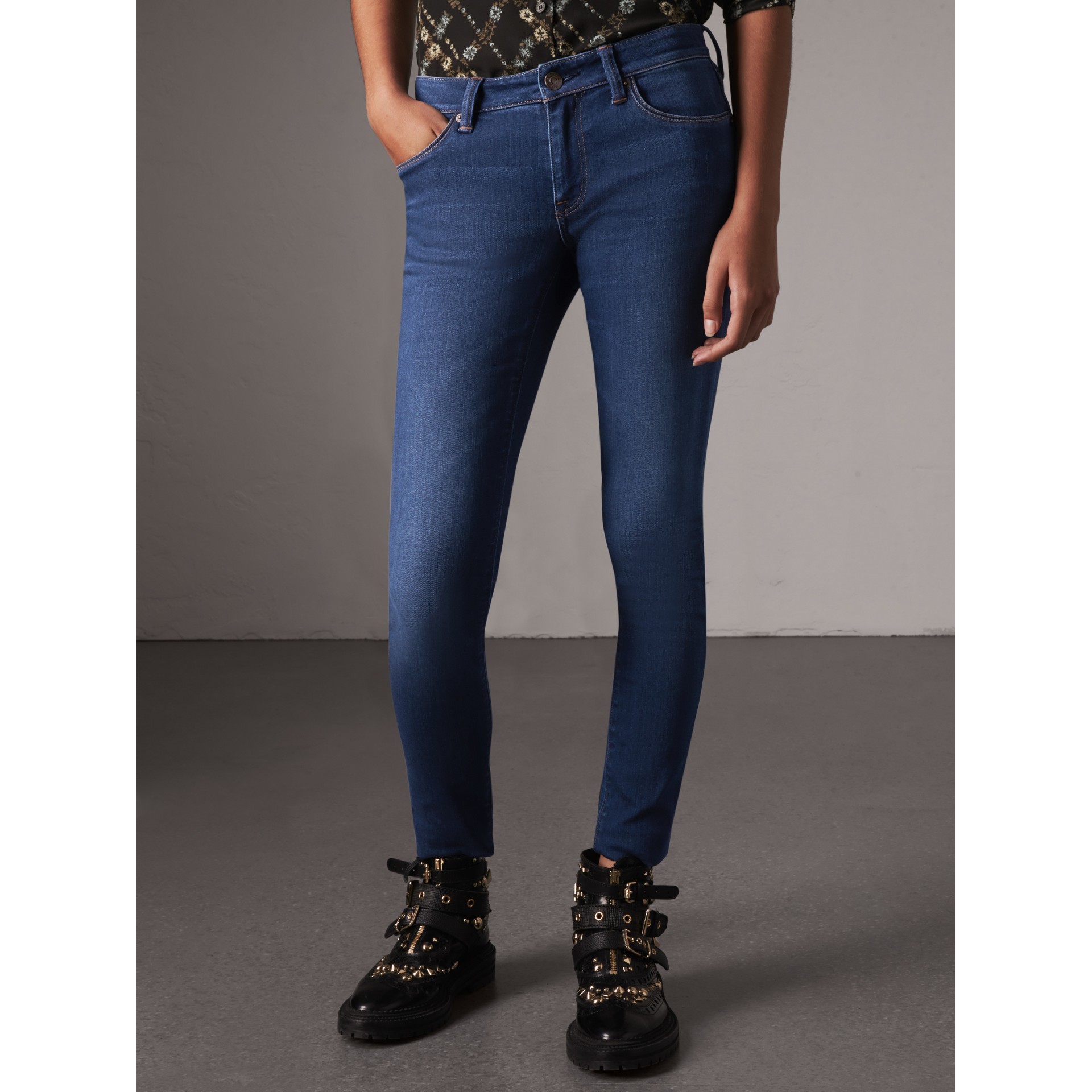 Skinny Fit Low Rise Power Stretch Jeans In Mid Indigo Women Burberry United States