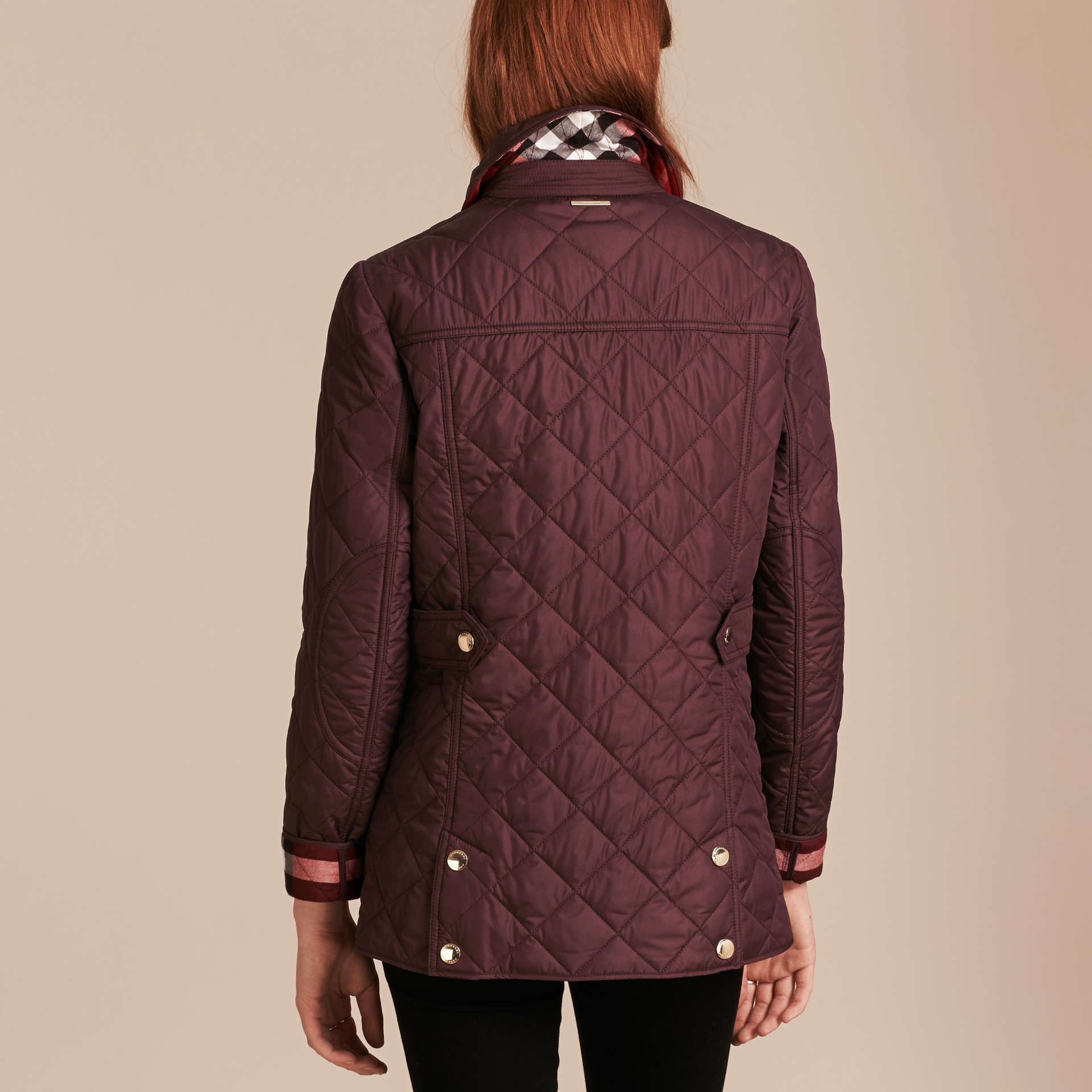 Check Detail Diamond Quilted Jacket in Burgundy - Women | Burberry ...