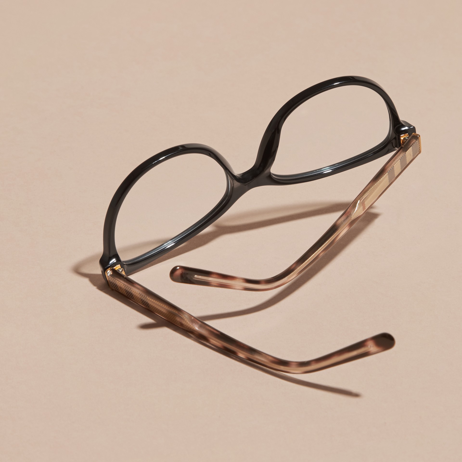 Check Detail Round Optical Frames Black Burberry