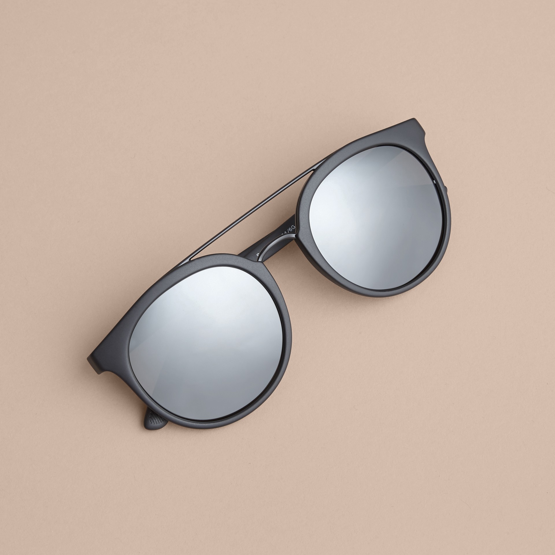 Burberry Top Bar Polarized Round Frame Sunglasses Black Modesens