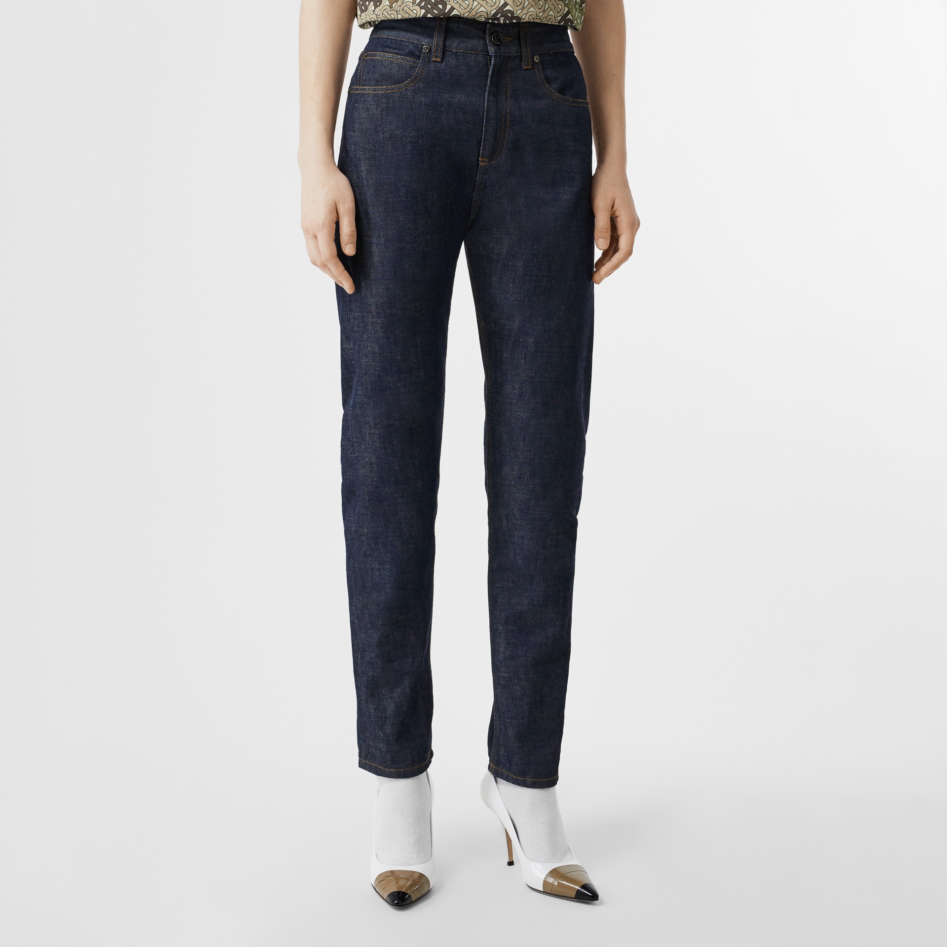 Straight Fit Japanese Selvedge Denim Jeans In Indigo Women Burberry