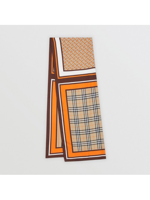 Burberry Monogram Print Silk Scarf In Bright Orange | ModeSens