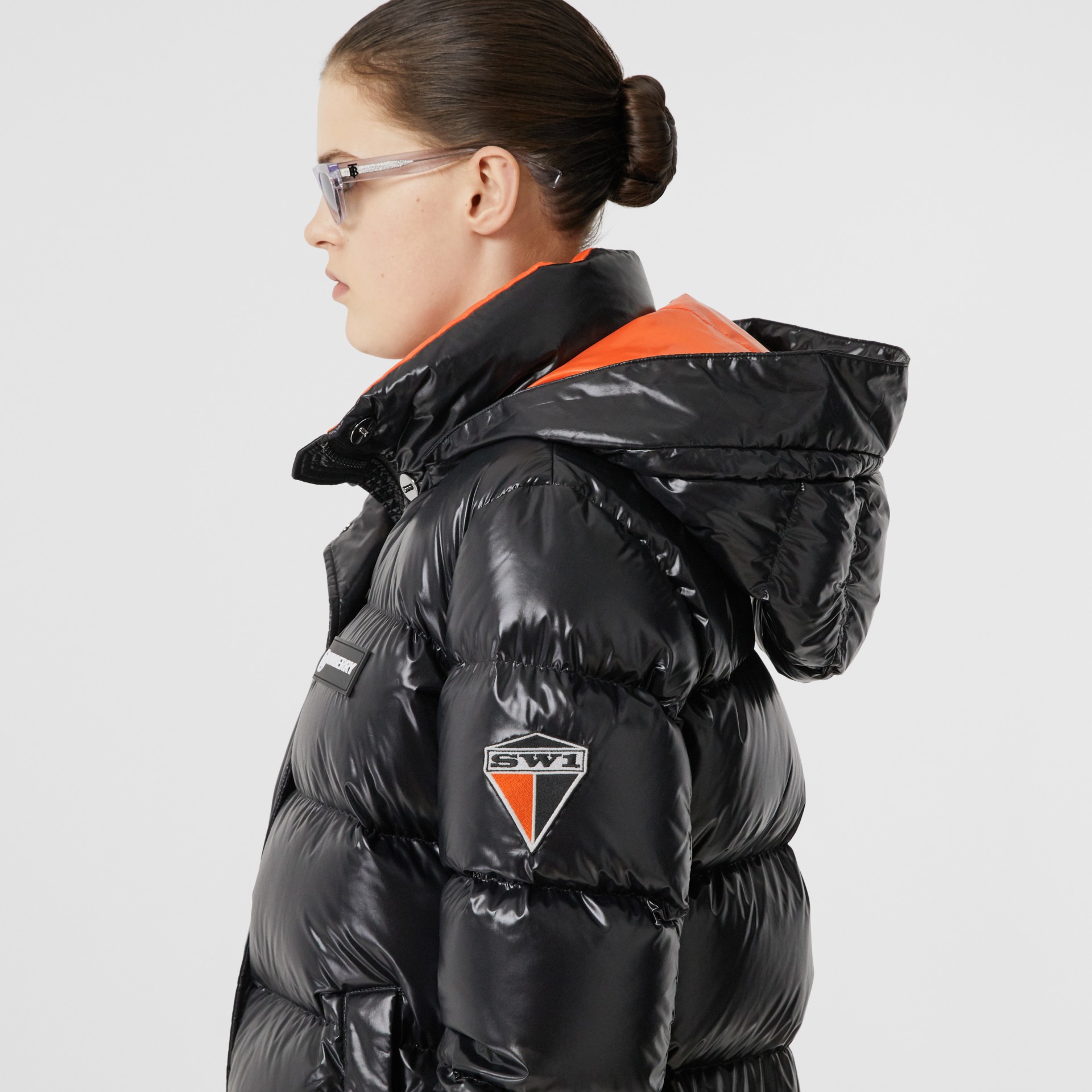 Detachable Hood Logo Graphic Puffer Jacket in Black - Women | Burberry ...