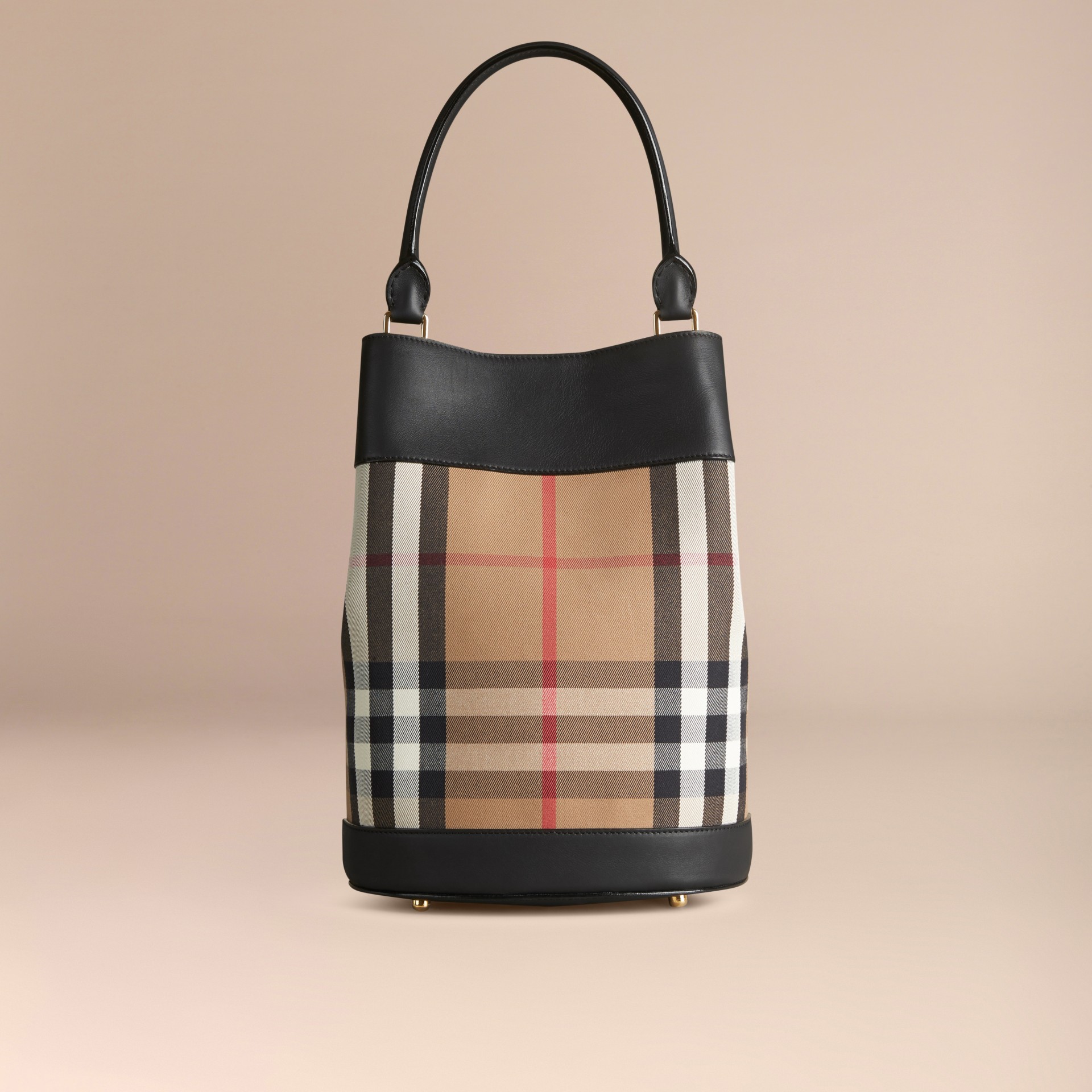The Bucket Bag In House Check And Leather Black Burberry