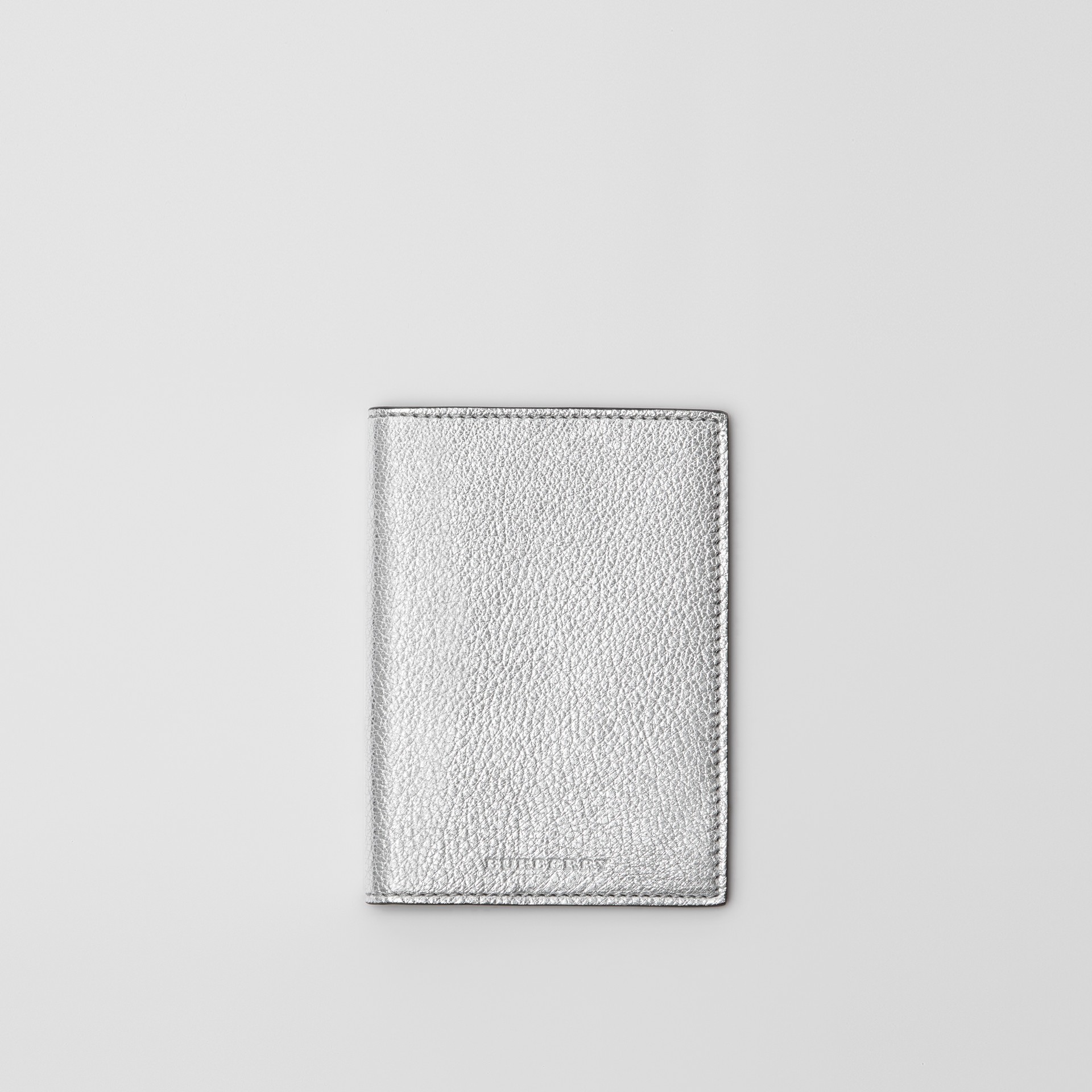 Metallic Leather Passport Holder In Silver Women Burberry United States