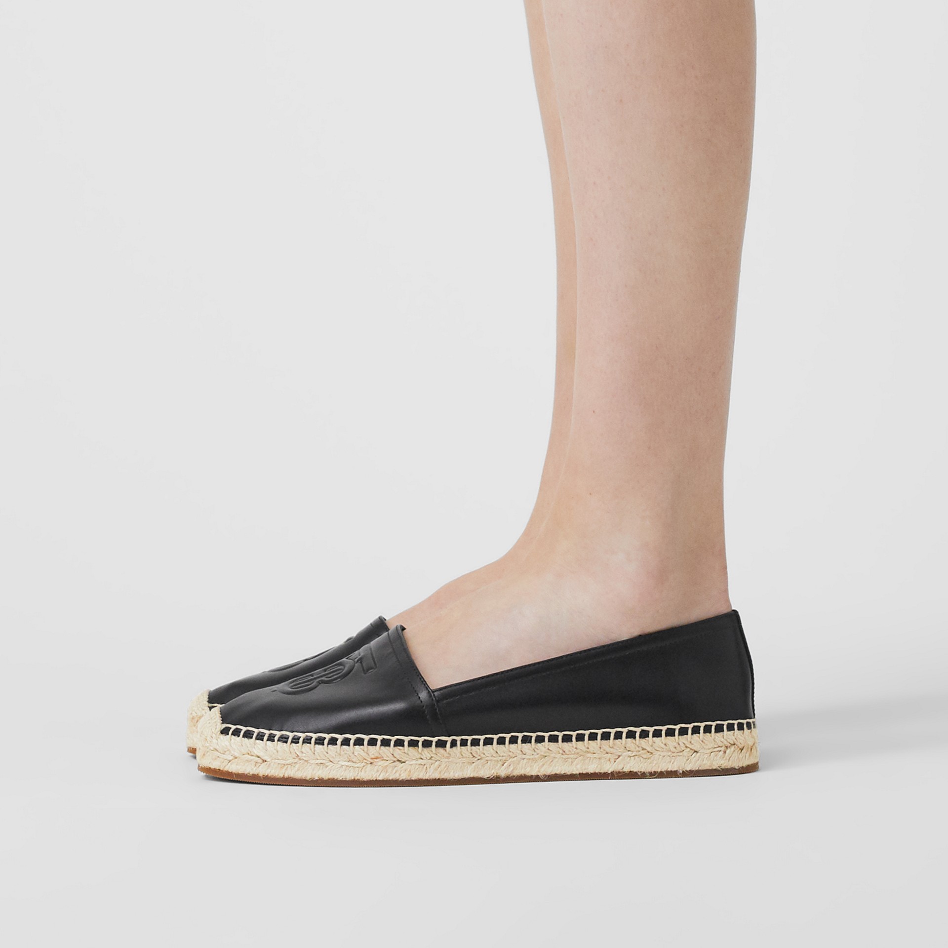 Monogram Motif Leather Espadrilles In Black Women Burberry Canada